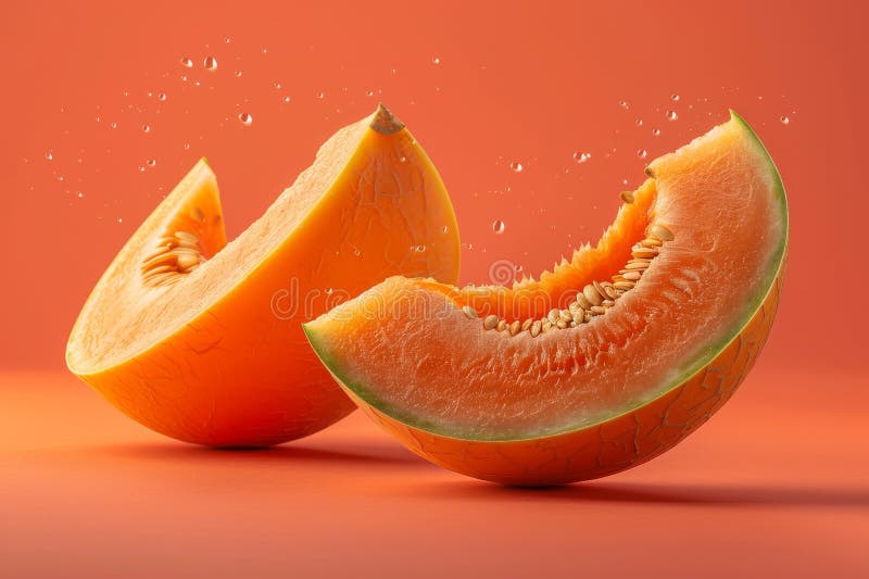 Two Freshly Cut Melon Slices on Red Background Stock Illustration ...