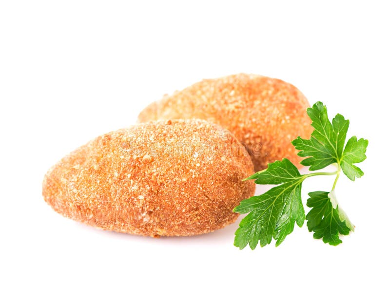 Two Fried Breaded Cutlet Isolated on White Background Stock Photo ...