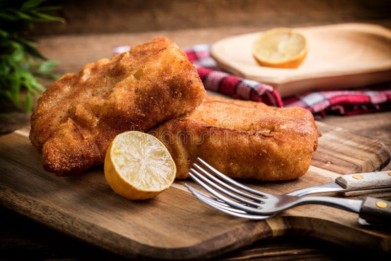 Two Fried Cod Fillet Pieces. Stock Image - Image of meal, cooked: 123777543