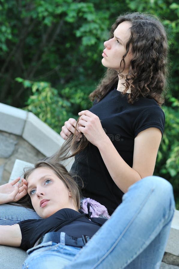 Two friend outdoors stock photo. Image of female, portrait - 9872386