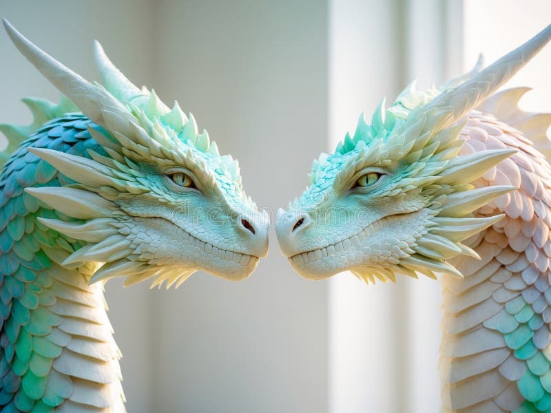 Two Friendly Dragons Face Each Other with Eyes and Scales Visible Stock ...