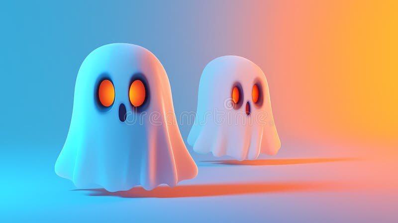 Cute Halloween Ghosts Floating Neon Lights Spooky Fun Festive October ...