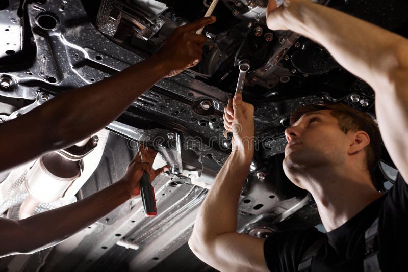 Two Friendly Professional Auto Mechanic during Work Stock Image - Image ...