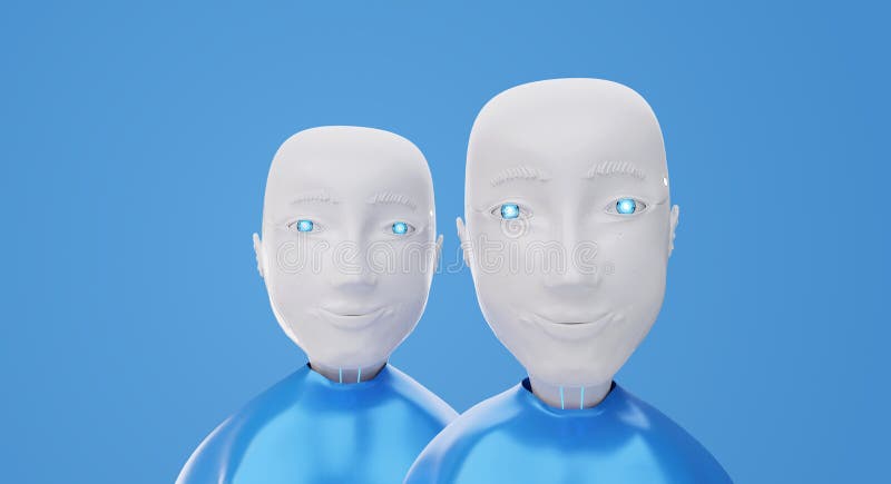 Two Friendly Robots Looking 3d-illustration Stock Illustration ...