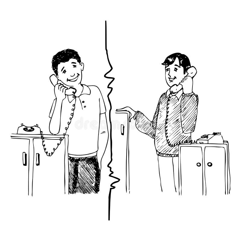Two Friends Calling Each Other Stock Illustration - Illustration of ...
