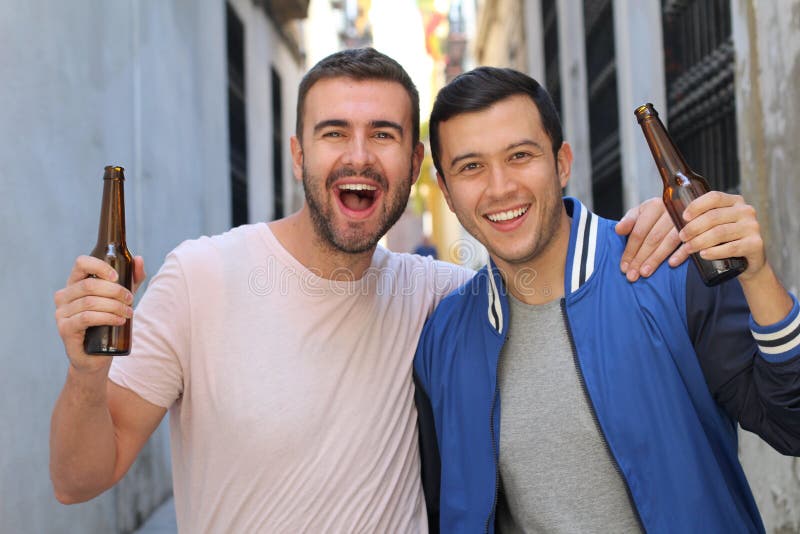 Two Friends Drinking Beer on the Street Stock Image - Image of american ...