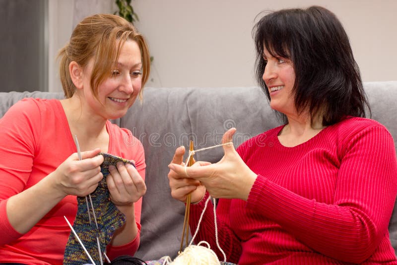 Two Friends Knitting Together Stock Image - Image of knitting, enjoy ...