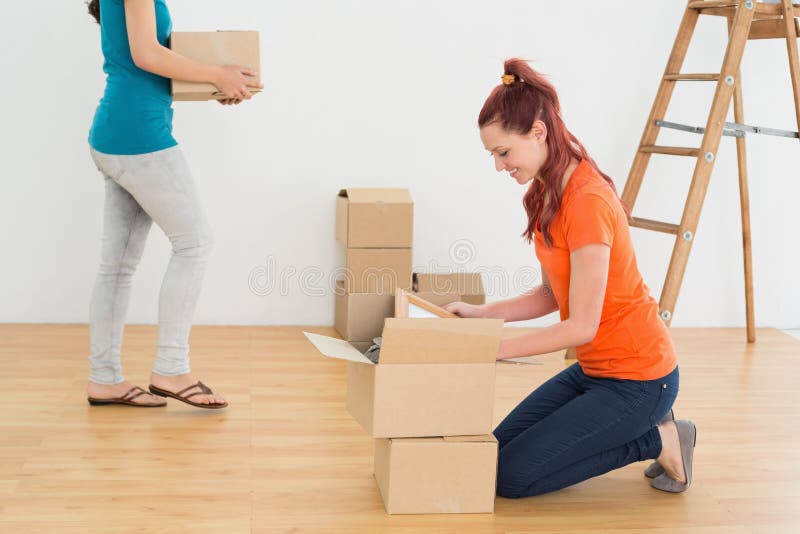 Two Friends Moving Together in a New House Stock Photo - Image of ...