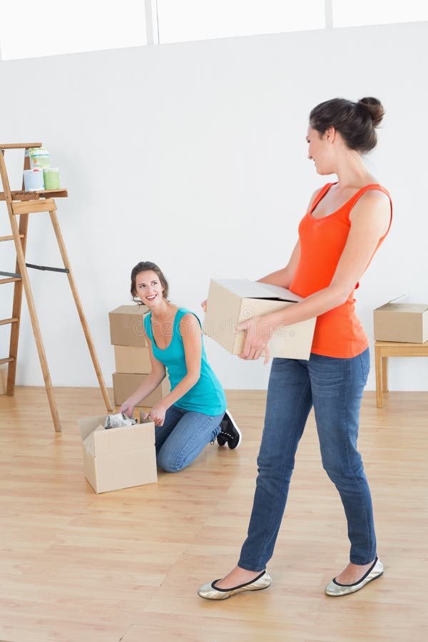 Two Friends Moving Together in a New House Stock Photo - Image of ...