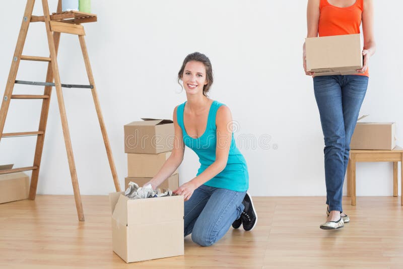 Two Friends Moving Together in a New House Stock Photo - Image of young ...