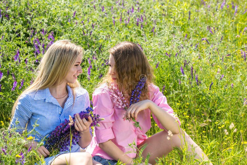 Two Friends Communicate in Nature Stock Photo - Image of caucasian ...