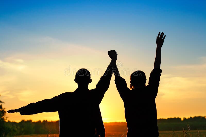 Two Friends on Sunset Background Stock Image - Image of respect ...