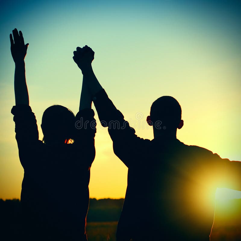 Two Friends on Sunset Background Stock Image - Image of respect ...