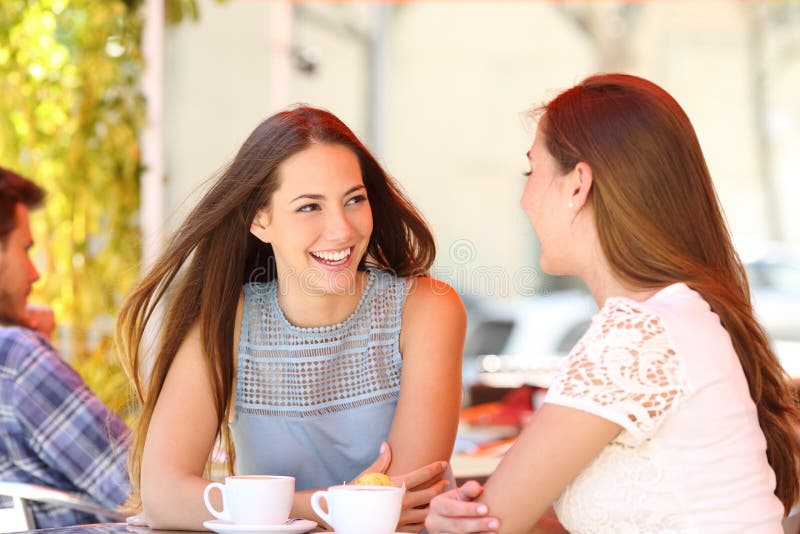 Two Friends Talking in a Coffee Shop Terrace Stock Photo - Image of ...