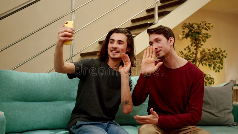 Two Friends are Talking with Someone on the Internet Stock Image ...