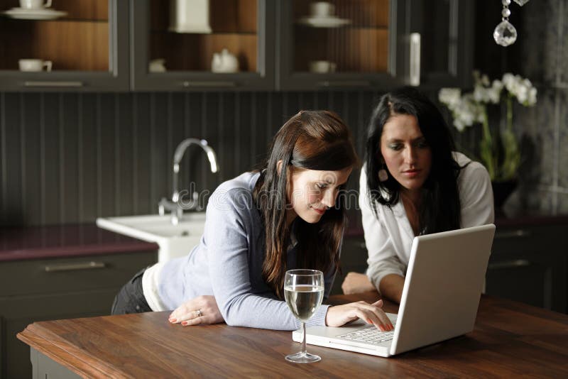 Two friends using laptop stock image. Image of computer - 33553343