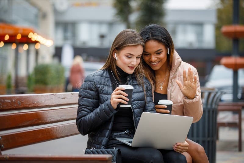 Two Friends Using Laptop for Chatting on Internet Stock Image - Image ...