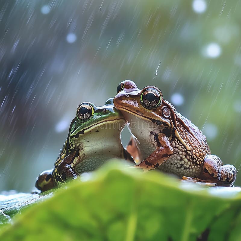 Two Frogs Cuddling Under the Rain while Sitting Stock Illustration ...