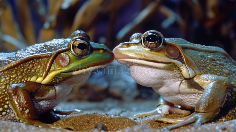 Two Frogs are Kissing Each Other in the Sand, AI Stock Image - Image of ...