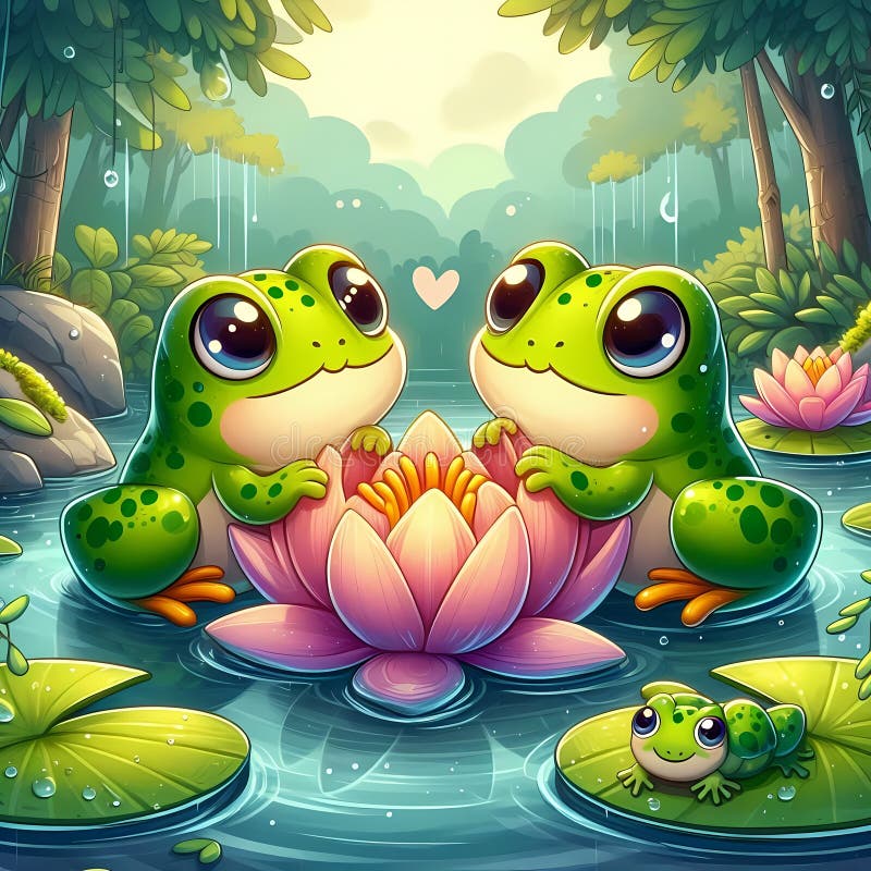 Two Frogs Playing on the River Stock Illustration - Illustration of ...