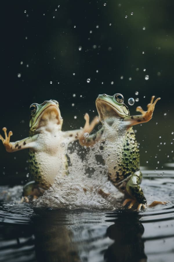 Two Frogs are Playing in the Water with Each Other. Generative AI Image ...