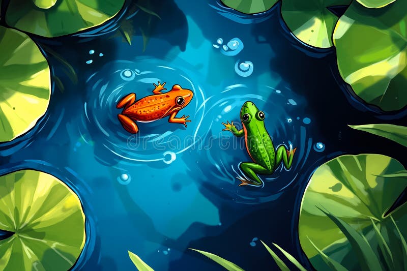 Frogs in the Pond Wallpaper Stock Illustration - Illustration of leaf ...