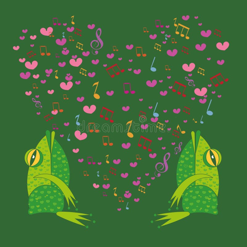 Frogs Singing in Front of Couple. Vector Illustration Decorative Design ...