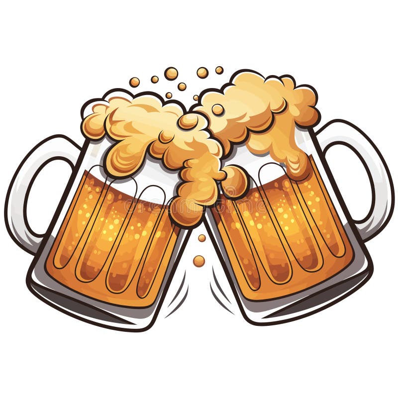 Two Frothy Beer Mugs are Clinking Together, with Foam and Bubbles ...