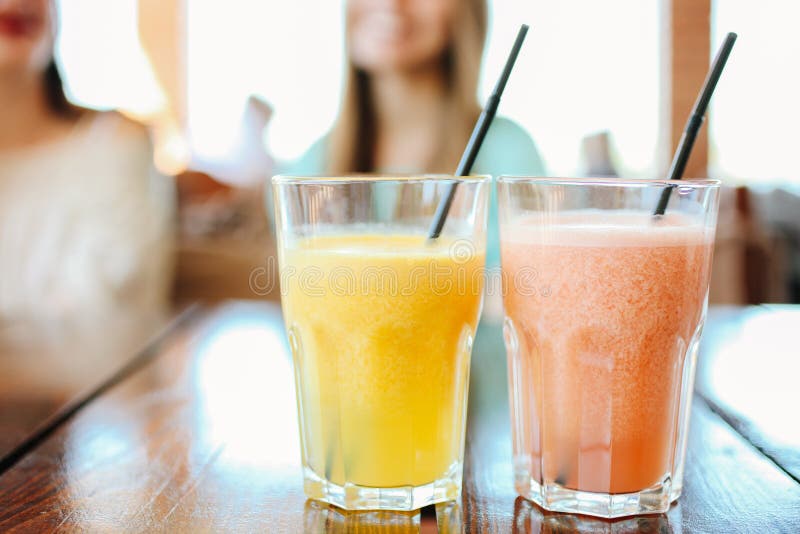 Two fruit smoothies stock photo. Image of beauty, pink - 117631240