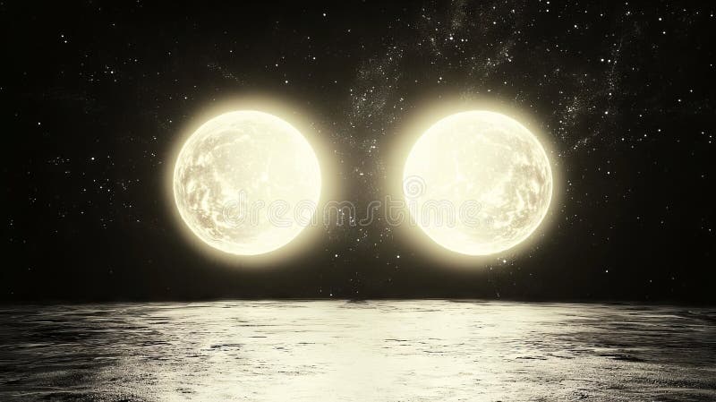 Two Full Moon in the Night Sky Over the Ocean Stock Image - Image of ...