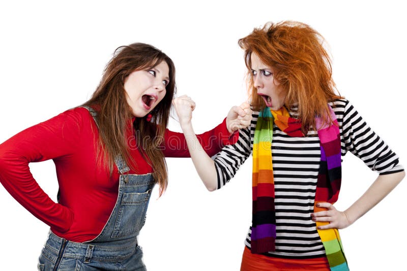Two funny angry girls. stock photo. Image of people, women - 18234244