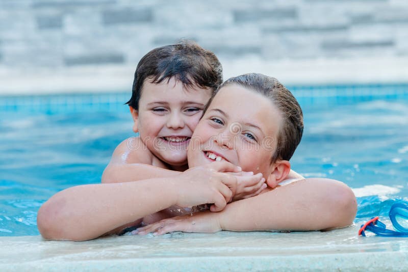 Two Funny Brothers in the Swimming Pool Stock Photo - Image of party ...