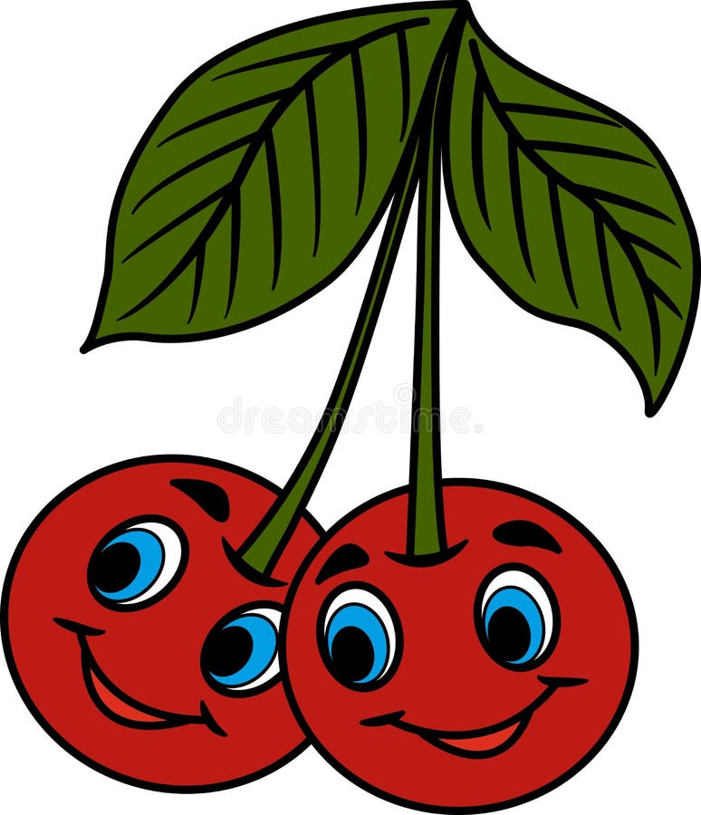 Two Funny Cartoon Cherries with Blue Eyes. Stock Vector - Illustration ...