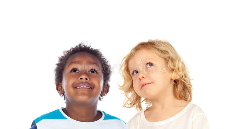 Two Funny Children Looking Up Stock Image - Image of afro, isolated ...
