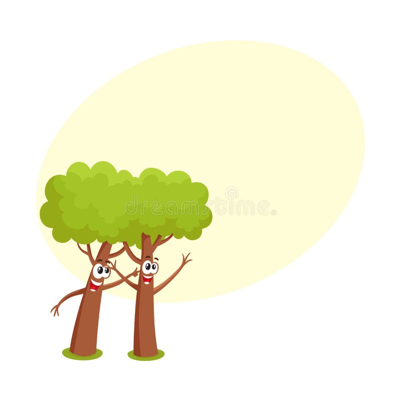 Two Funny Comic Style Tree Characters Playing with Each Other Stock ...