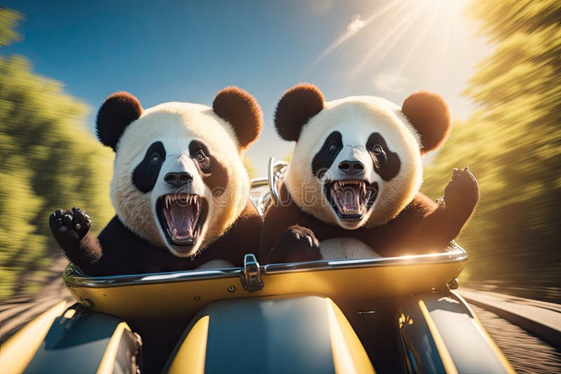 Two Funny Crazy Scared Smiling Panda Bears. Ai Generative Stock ...
