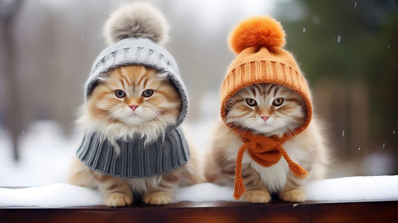 Two Funny Cute Cats Wearing Winter Hats Stock Illustration ...