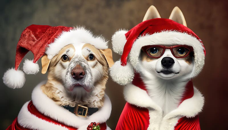 Two Funny Dogs Dressed As Santa Claus Stock Illustration - Illustration ...