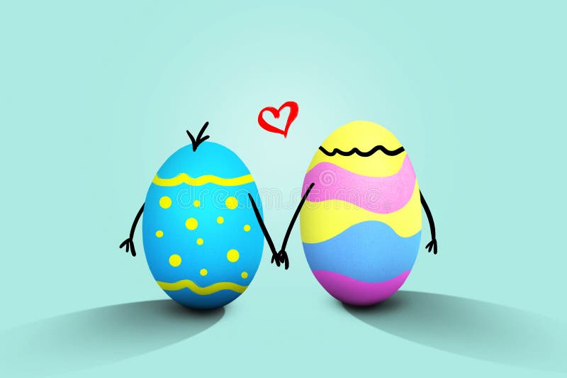Two Funny Easter Eggs Holding Hands with a Heart, Pastel Colors. Easter ...