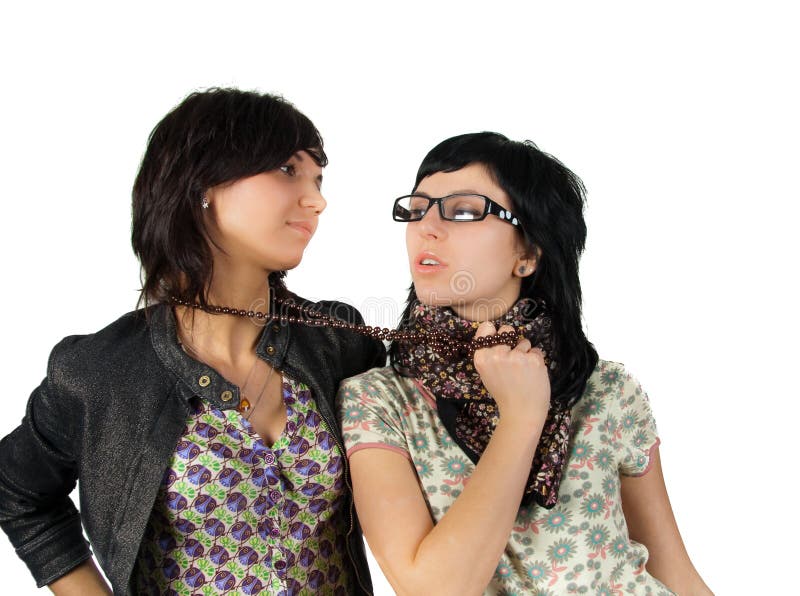 Two funny girls isolated stock photo. Image of face, lady - 12242914