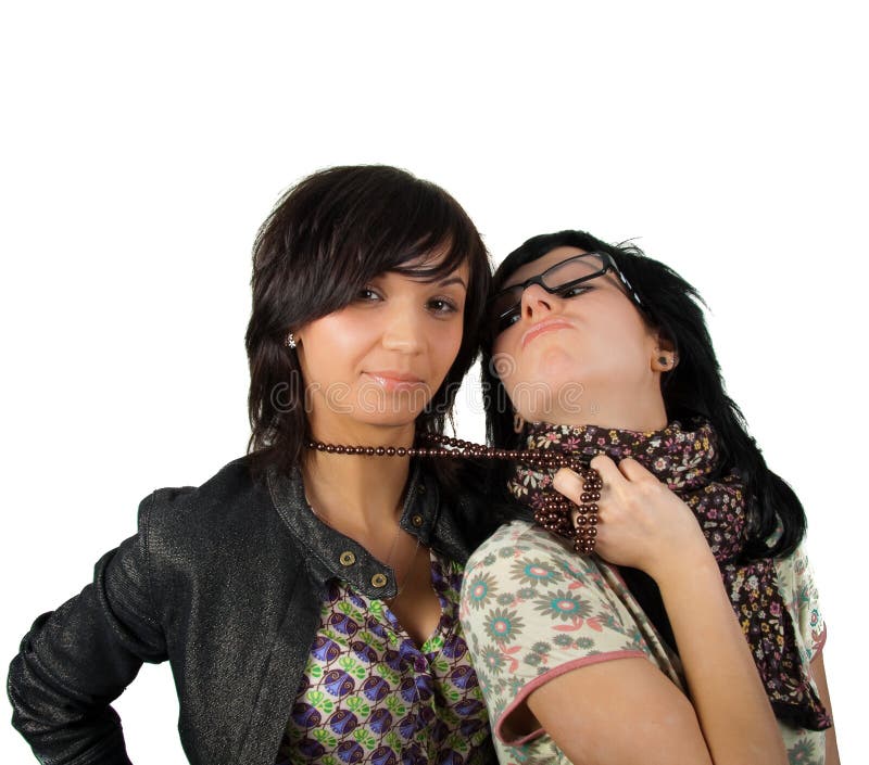 Two funny girls isolated stock photo. Image of couple - 12242916