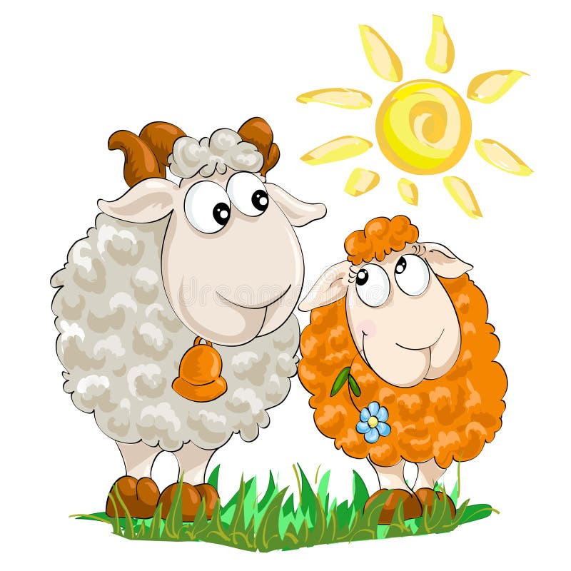Two Funny Cartoon Sheep In Love Stock Illustration - Illustration of ...