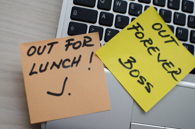 Two Funny Notes on a Laptop Stock Image - Image of announcement, note ...