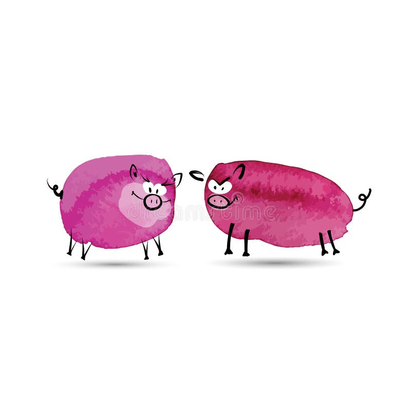 Two Funny Pig. Watercolor Sketch for Your Design Stock Vector ...