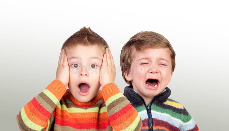 Two Funny Small Brothers Showing Emotions Stock Image - Image of ...