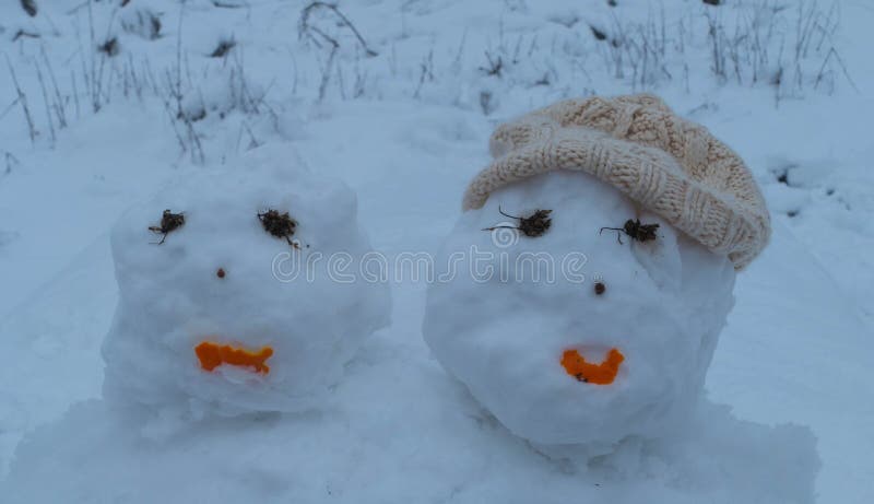 Two Funny Snow Faces Smiling Stock Photo - Image of mountains ...