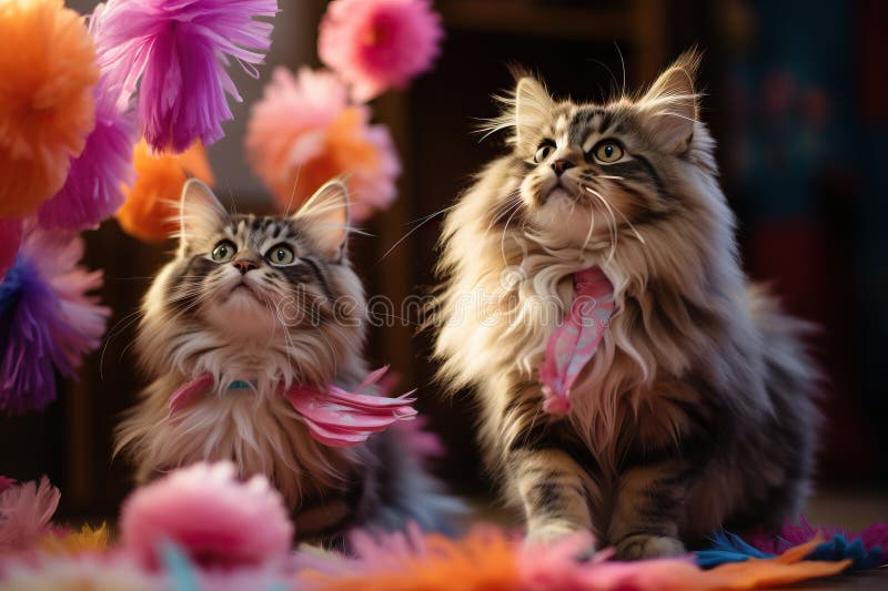 Two Furry Cats Look Up Spellbound. Stock Illustration - Illustration of ...