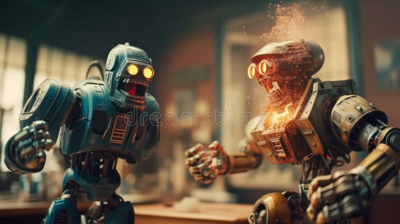 Two Futuristic Robot Screams Each Other. Generative Ai Stock Photo ...