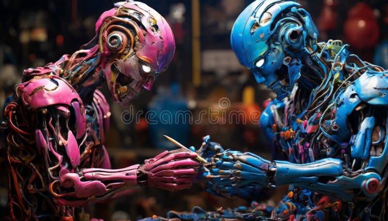 Two Futuristic Robots in Intense Confrontation Stock Image - Image of ...