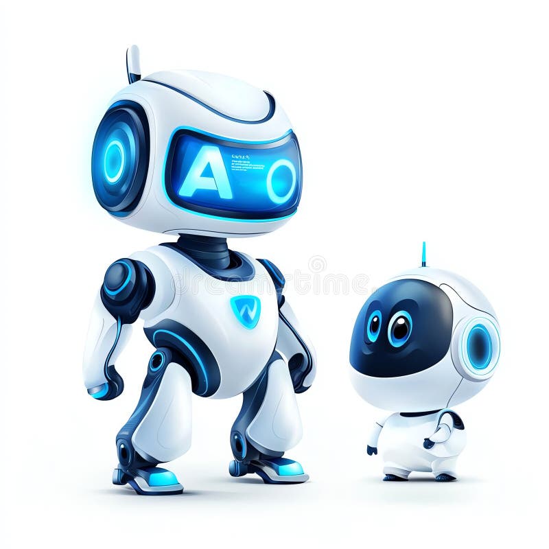 Two Futuristic Robots Interact Showcasing Advanced Technology and ...